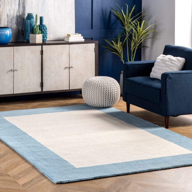 Elegance Solid Border Baby Blue Rug
